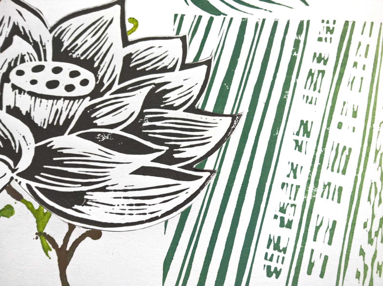 Lino Print Monoprint Collage Fine Art 19x13inch Lotus Abstract ...