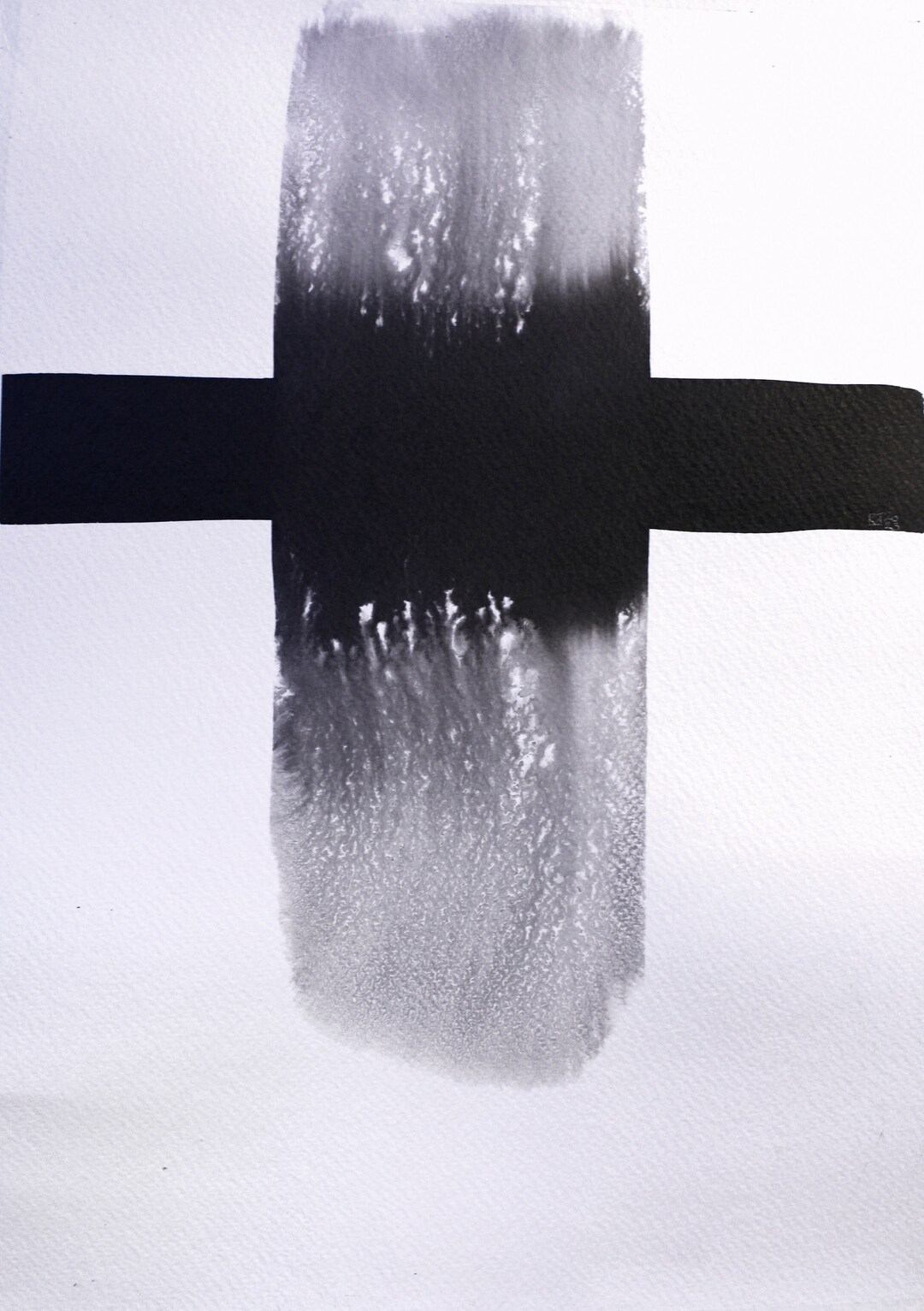 Black Cross Original Ink Painting, Minimalist Abstract Art 35 X 25 Cm ...