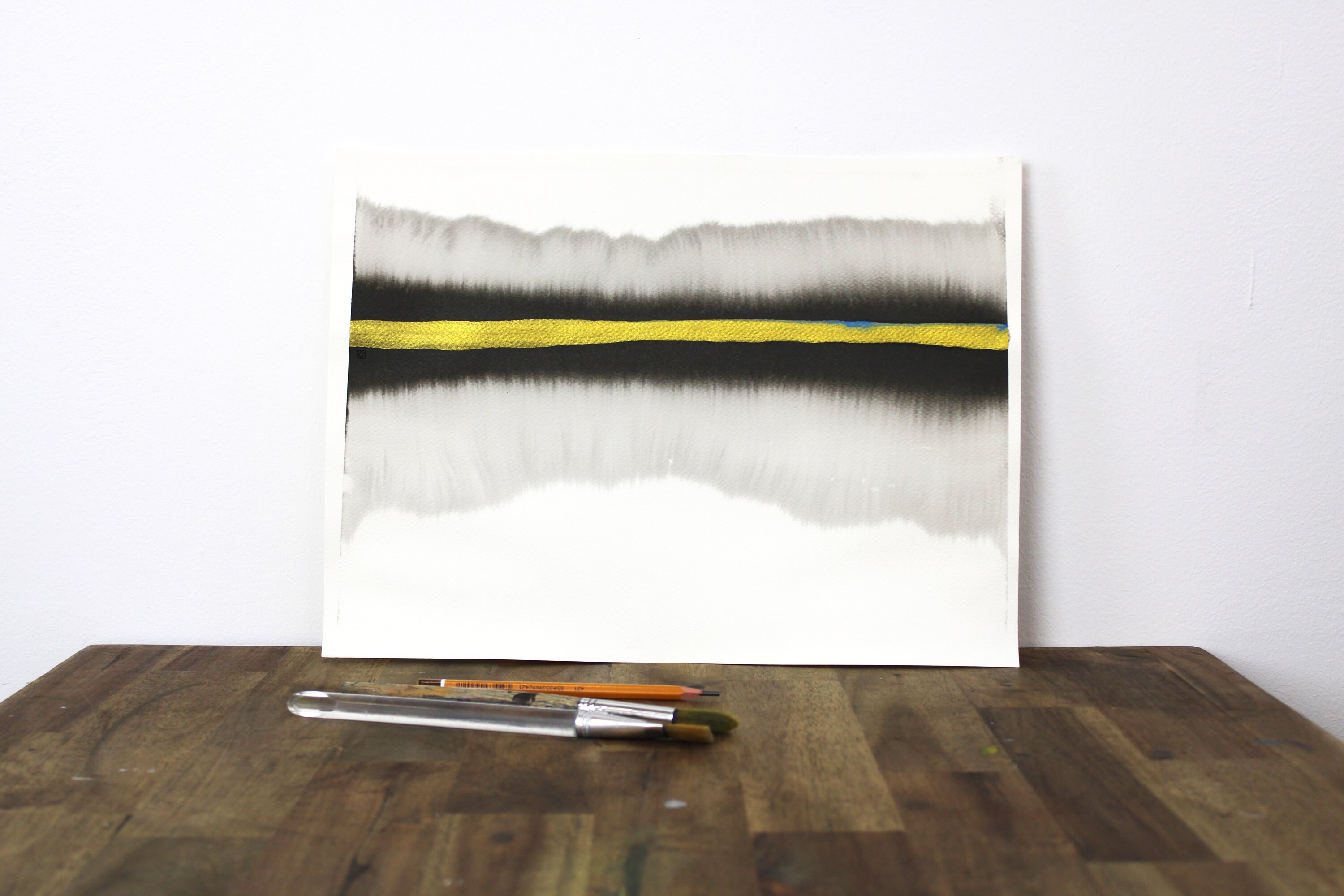 Original Minimalist Ink Painting With Gold 36 X 26 Cm - Etsy