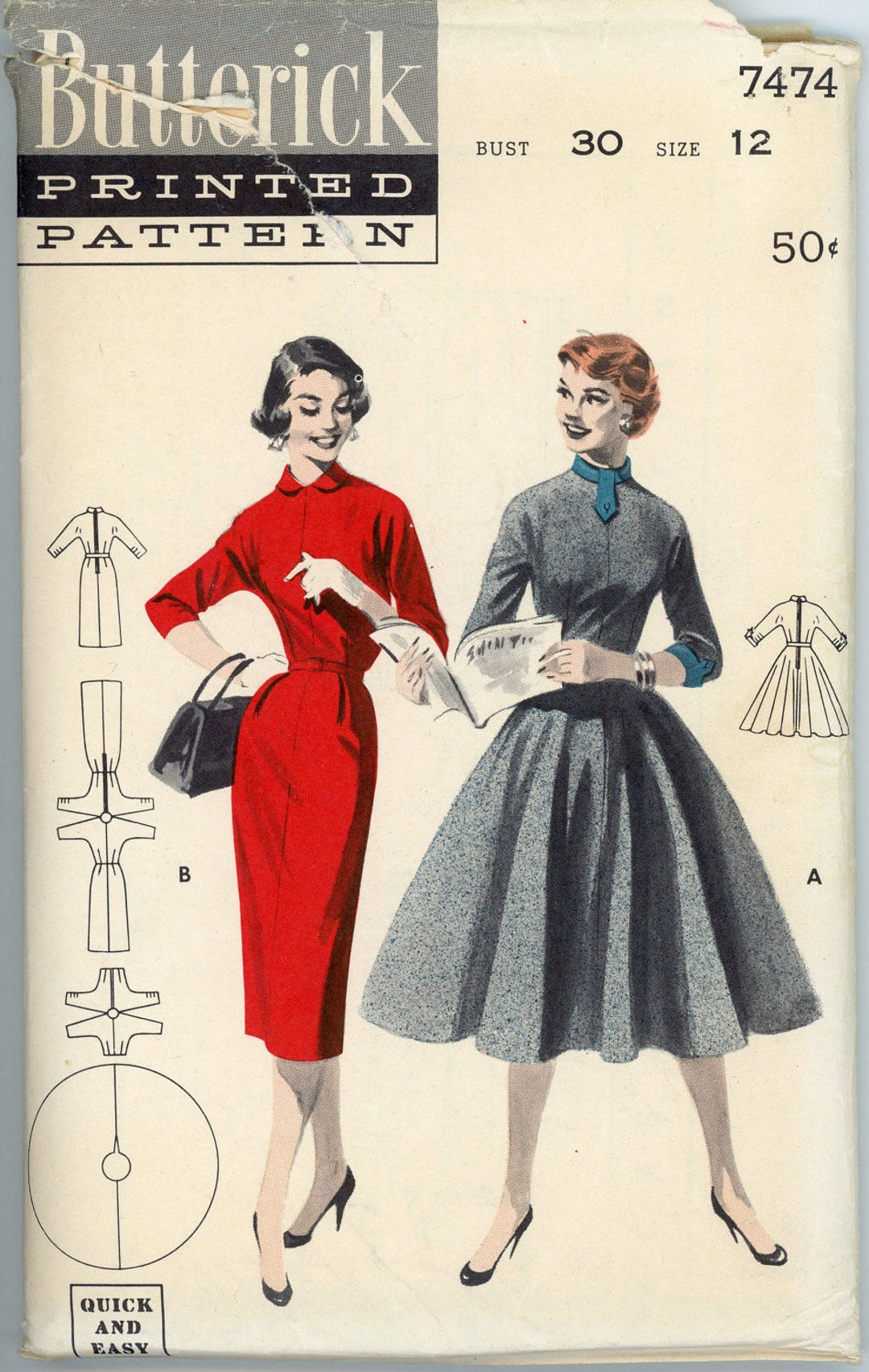 Vintage Butterick Pattern 7474 - Ca. 1953 - Jr. Miss and Misses' Quick ...
