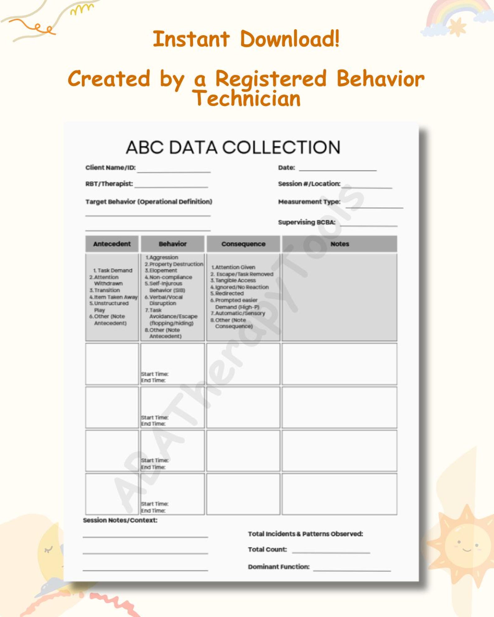 Early Intervention ABA Data Sheets Bundle - Etsy