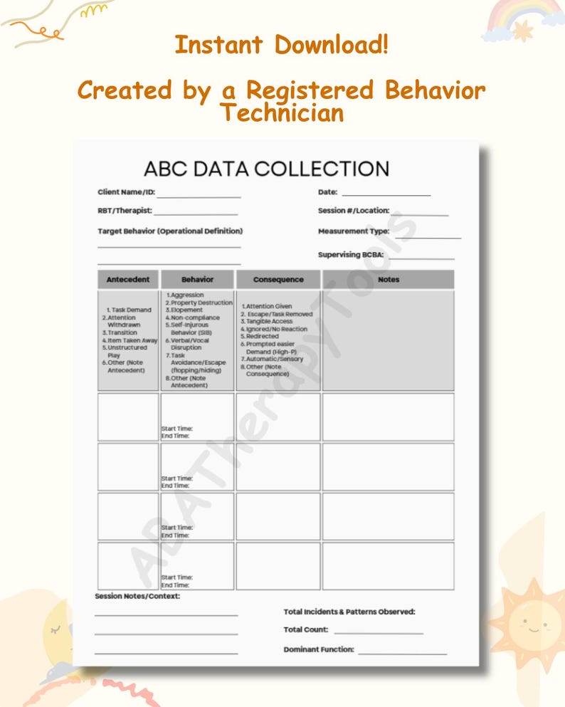 Early Intervention ABA Data Sheets Bundle - Etsy