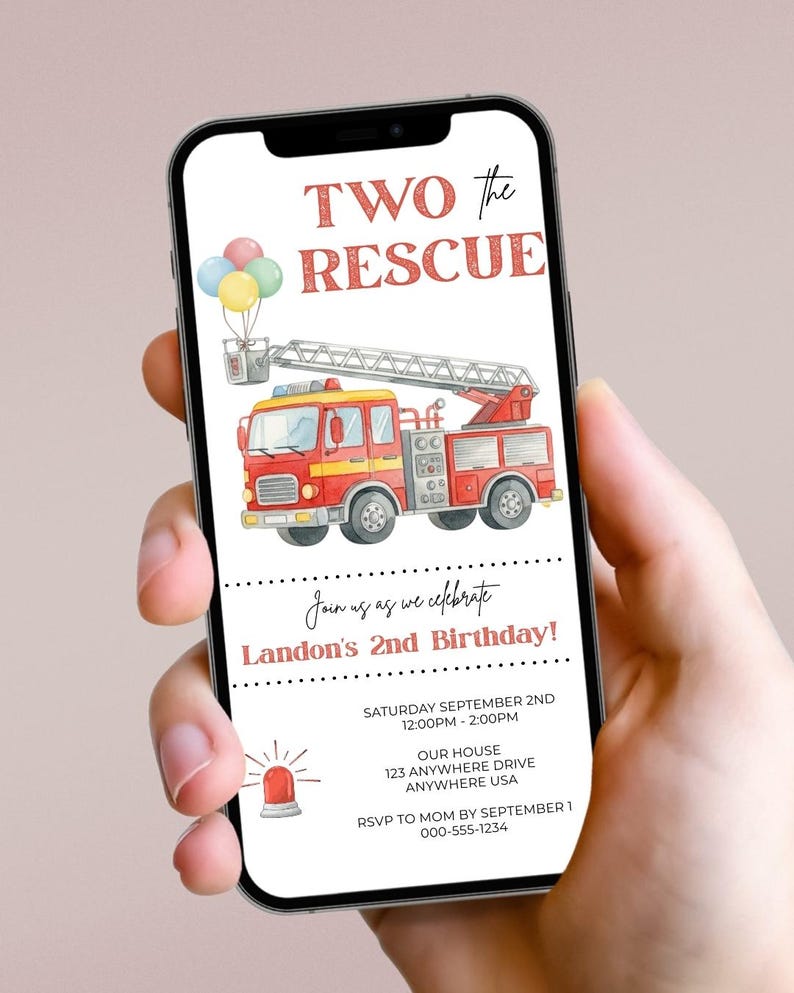 Two the Rescue Birthday Party Invitation: Editable Template, Instant ...
