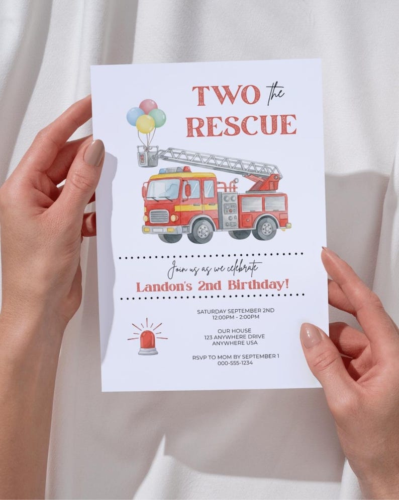 Two the Rescue Birthday Party Invitation: Editable Template, Instant ...