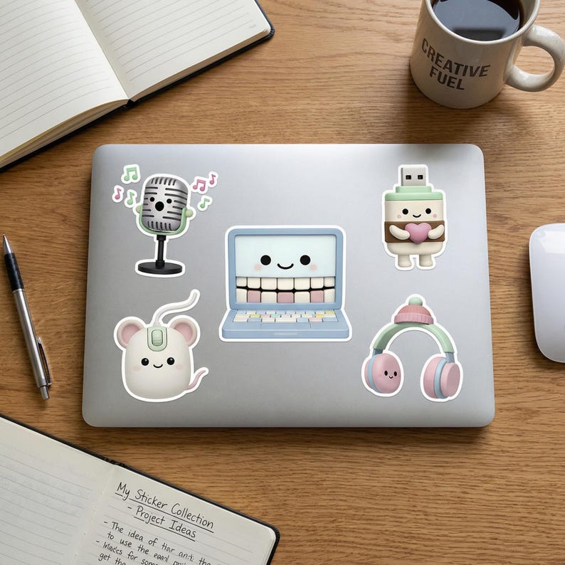 3D Kawaii Office Desk Setup Sticker Sheet Png for Goodnotes Planner and ...