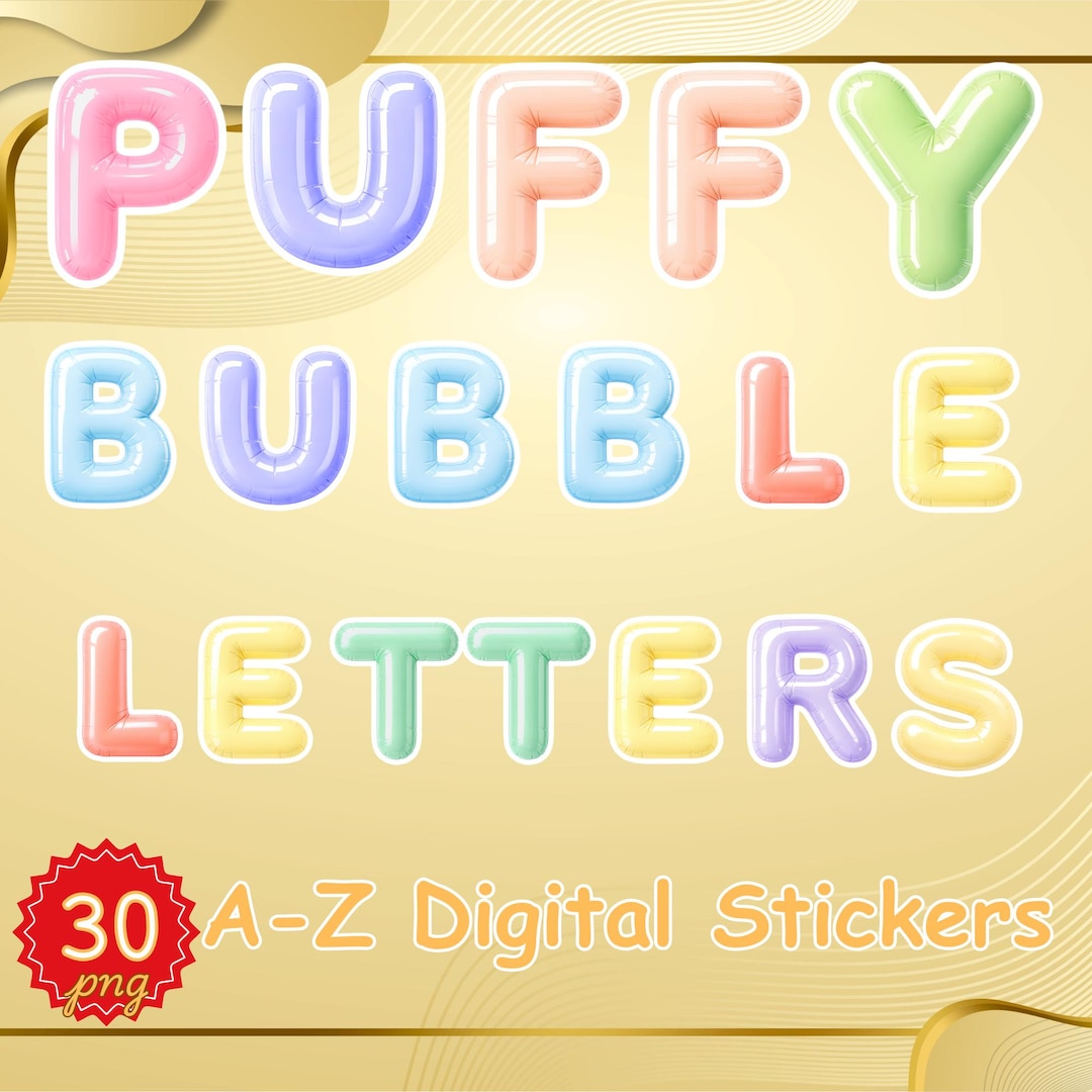 3D Pastel Kawaii Bubble Letters Alphabet Sticker Sheet Png for ...