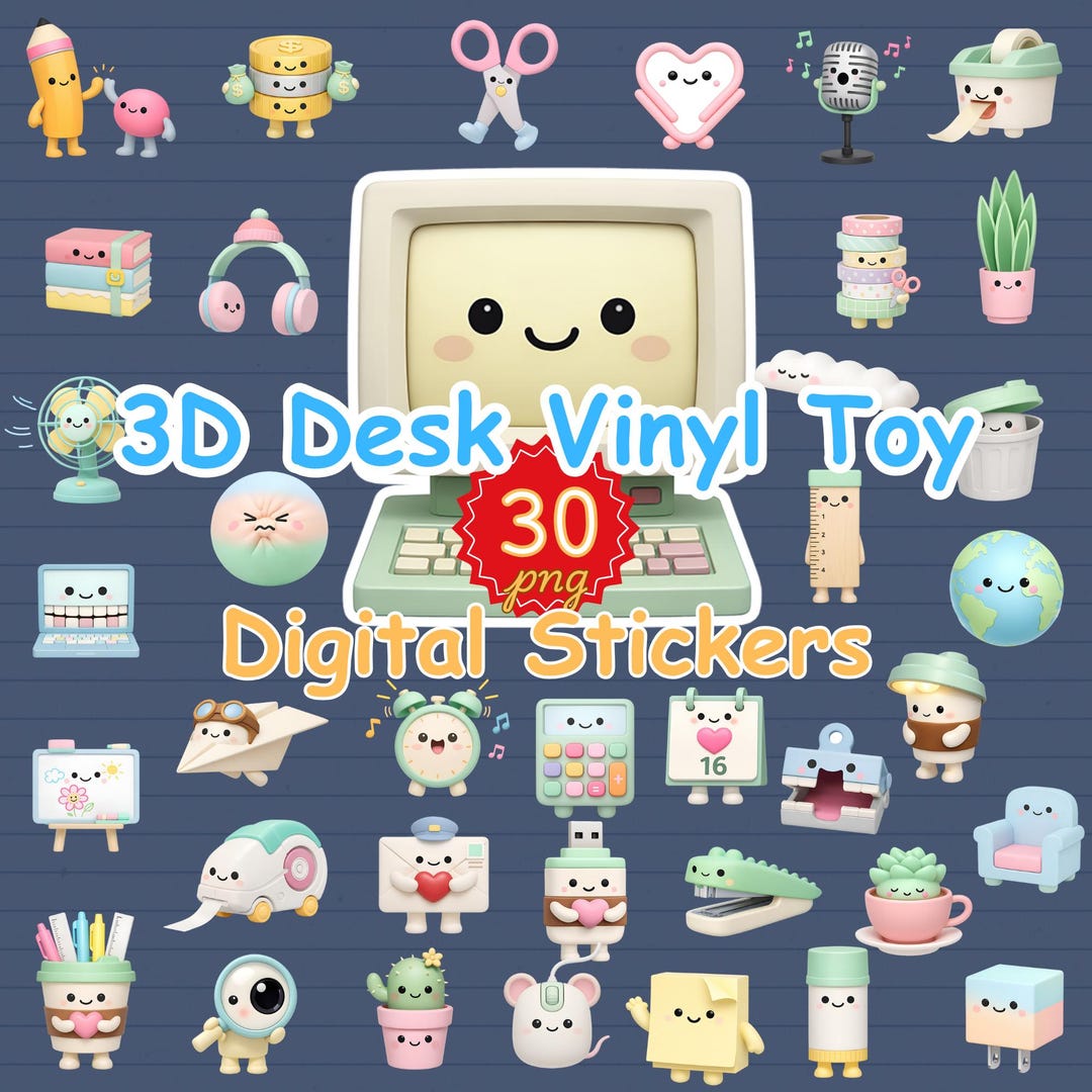 3D Kawaii Office Desk Setup Sticker Sheet Png for Goodnotes Planner and ...