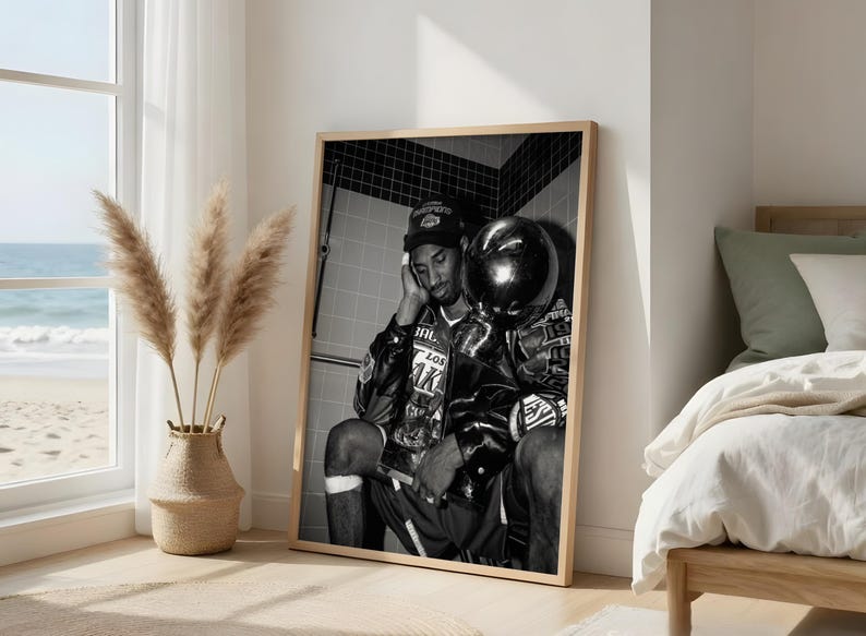 Kobe Bryant Shower Trophy Poster – Iconic Black White Championship ...