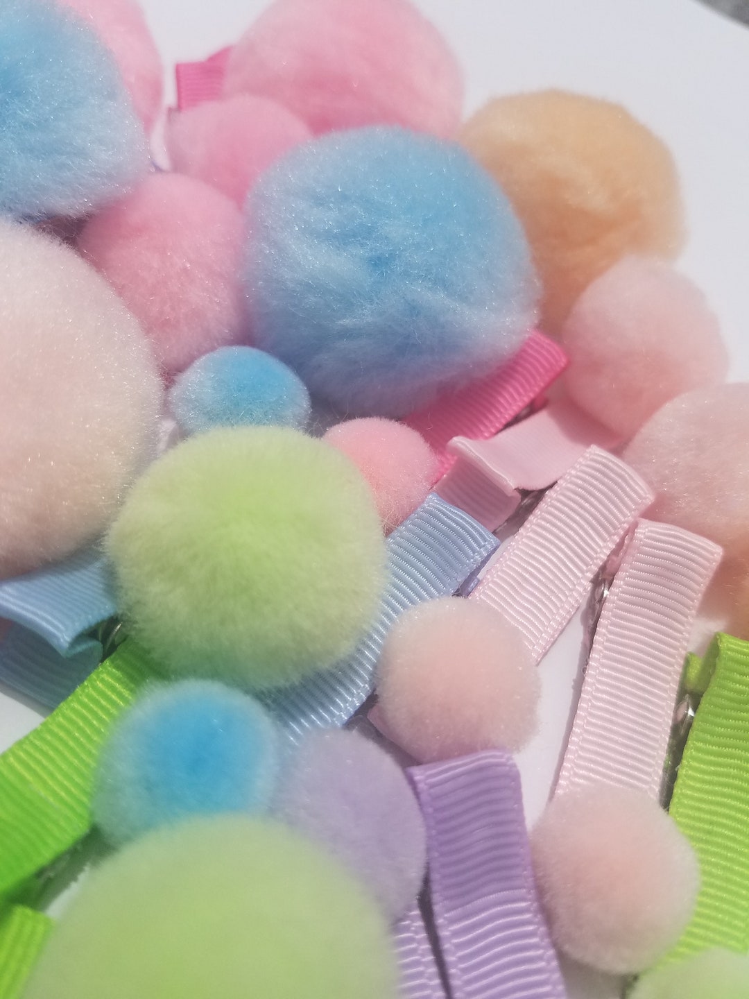 Pastel Pom-pom Hair Clips: Fluffy Kawaii Accessory (2-piece Set) - Etsy