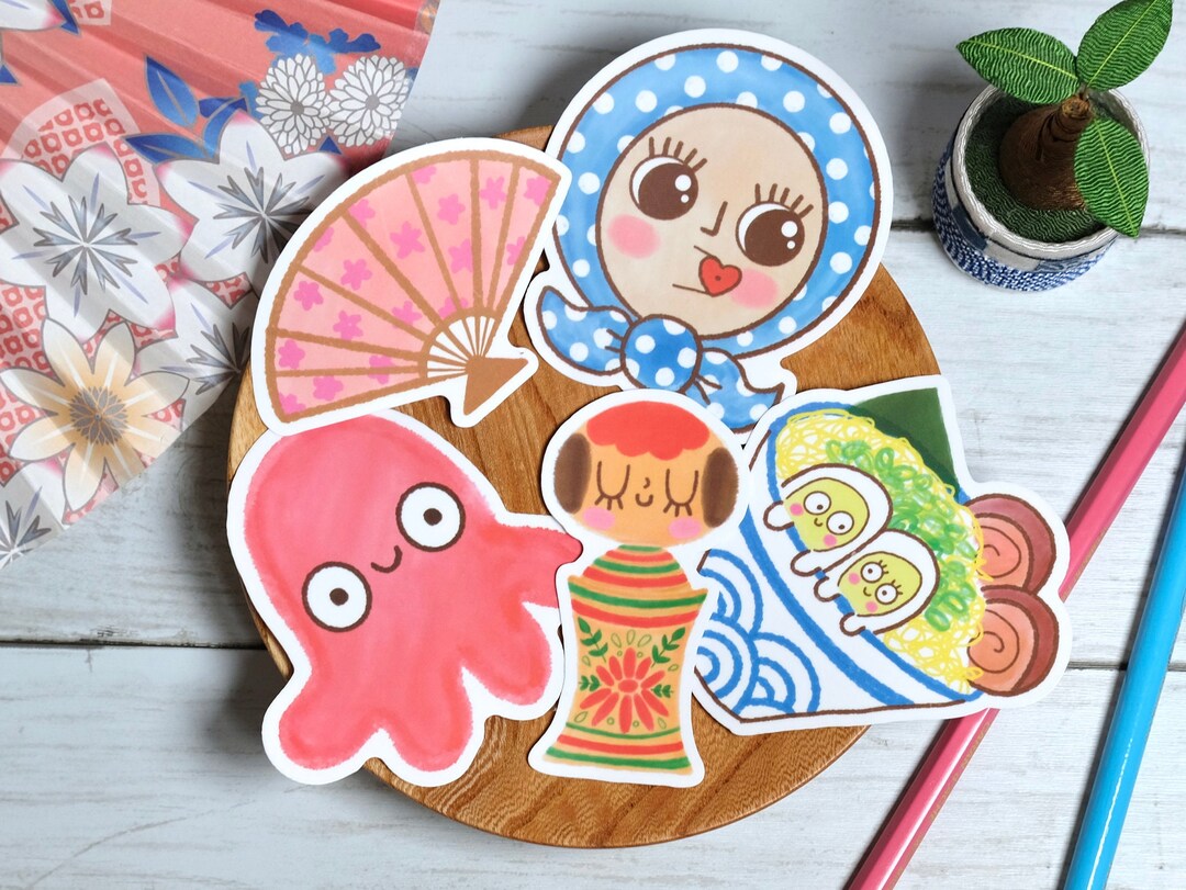 Set of 5 Japanese Sticker Pack - Cute Japan Laptop Sticker - Die Cut ...