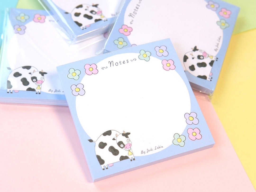 Cute Cow Notepad, Little Moo, Spring Notepad, Stationery, Flowers ...