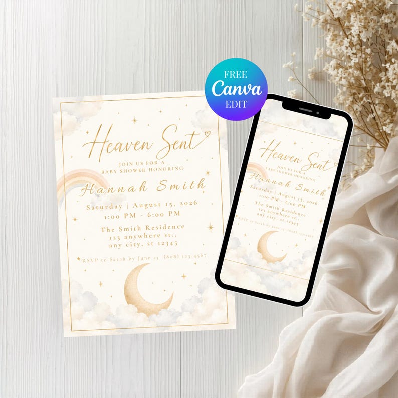 Heaven Sent Baby Shower Invitation Template, Rainbow Baby Shower Mobile ...