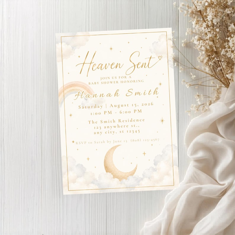Heaven Sent Baby Shower Invitation Template, Rainbow Baby Shower Mobile ...