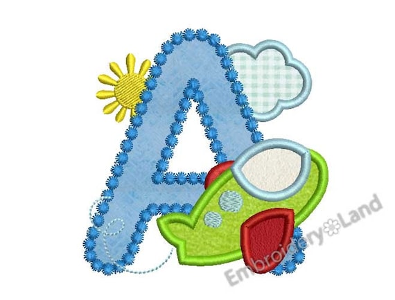Letra A de avión bordado apliques diseño para niños y niñas | Etsy