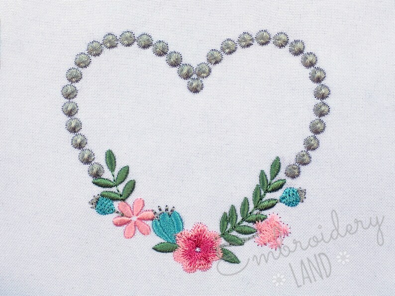 Floral Heart Machine Embroidery Design 4 sizes FF036 | Etsy