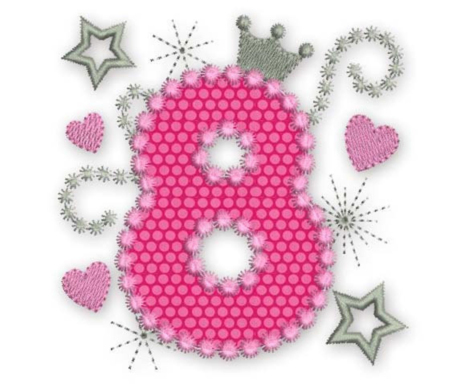 Happy Bithday Number 8 Pink Glamour for Girl Applique | Etsy