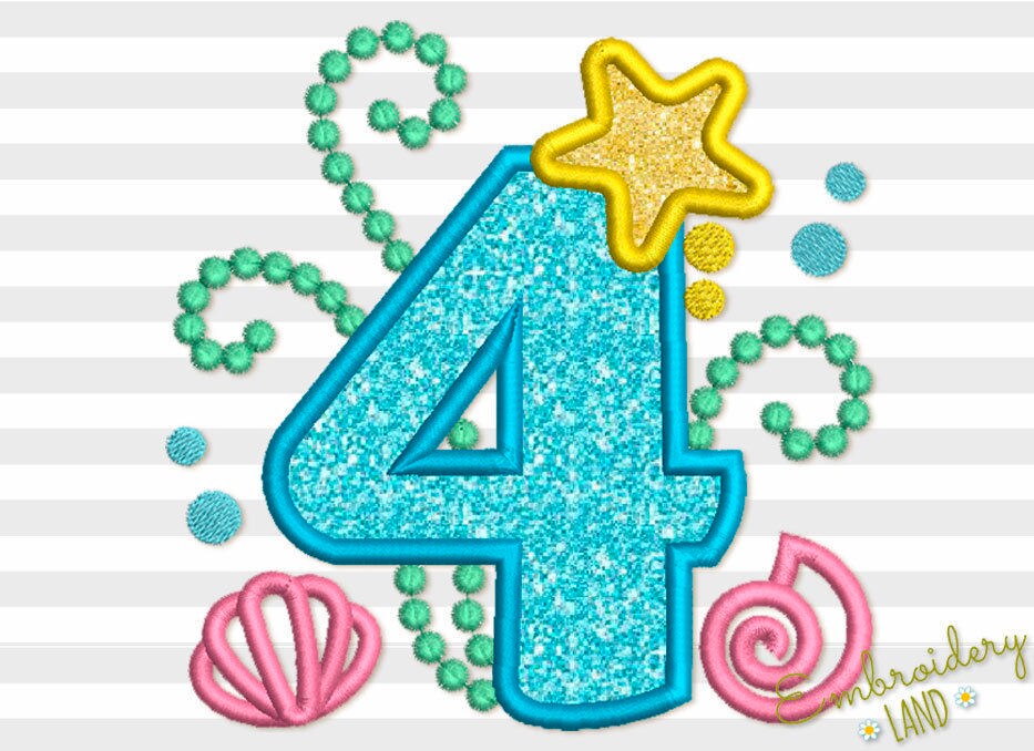 Patterns Cute Mermaid Sea Number 6 Applique Embroidery Design for Baby ...