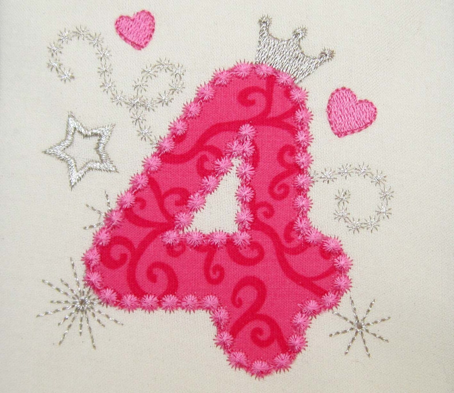 Happy Bithday Number 4 Pink Glamour for Girl Applique | Etsy