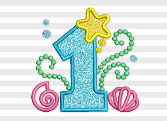 Cute Mermaid Sea Number 1 Applique Embroidery Design for Baby | Etsy