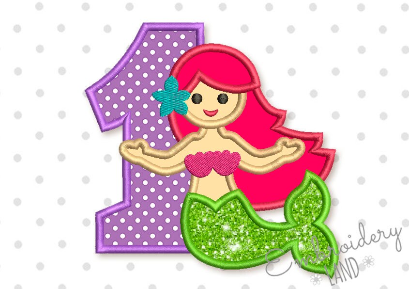 Patterns Cute Mermaid Sea Number 6 Applique Embroidery Design for Baby ...