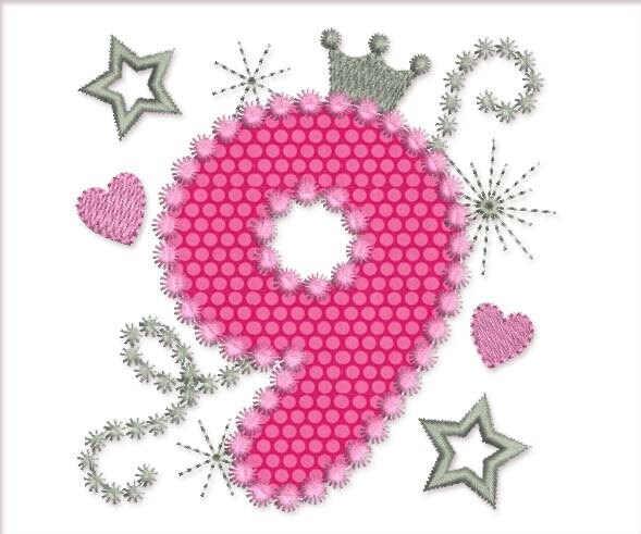 Feliz cumpleaños número 9 Glamour rosa para niña apliques | Etsy