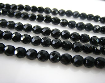 Faceted Round Onyx Beads Natural Black Onyx Gemstone Beads - Etsy