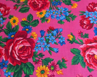 Kokum Scarf (babushka) - Hot Pink Floral - Metallic - Sold by the Yard ...