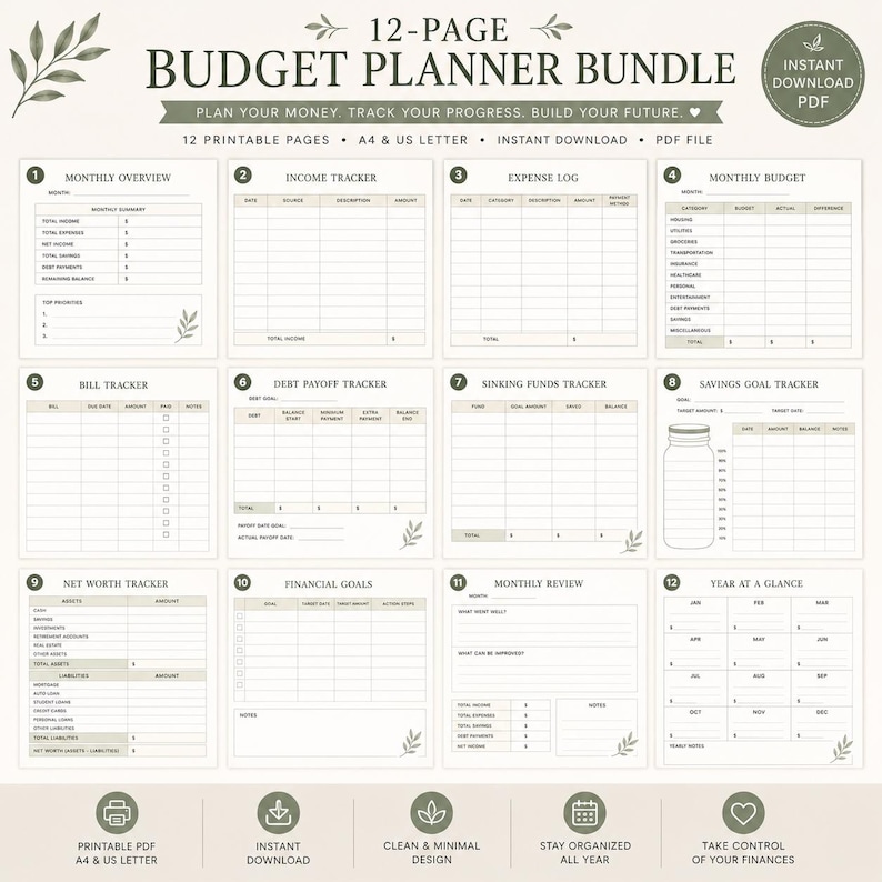 Printable Budget Planner Bundle | Monthly Finance Tracker (PDF Download ...