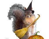 Halloween Witch Squirrel Greeting Cardsquirrel Fantasy - Etsy