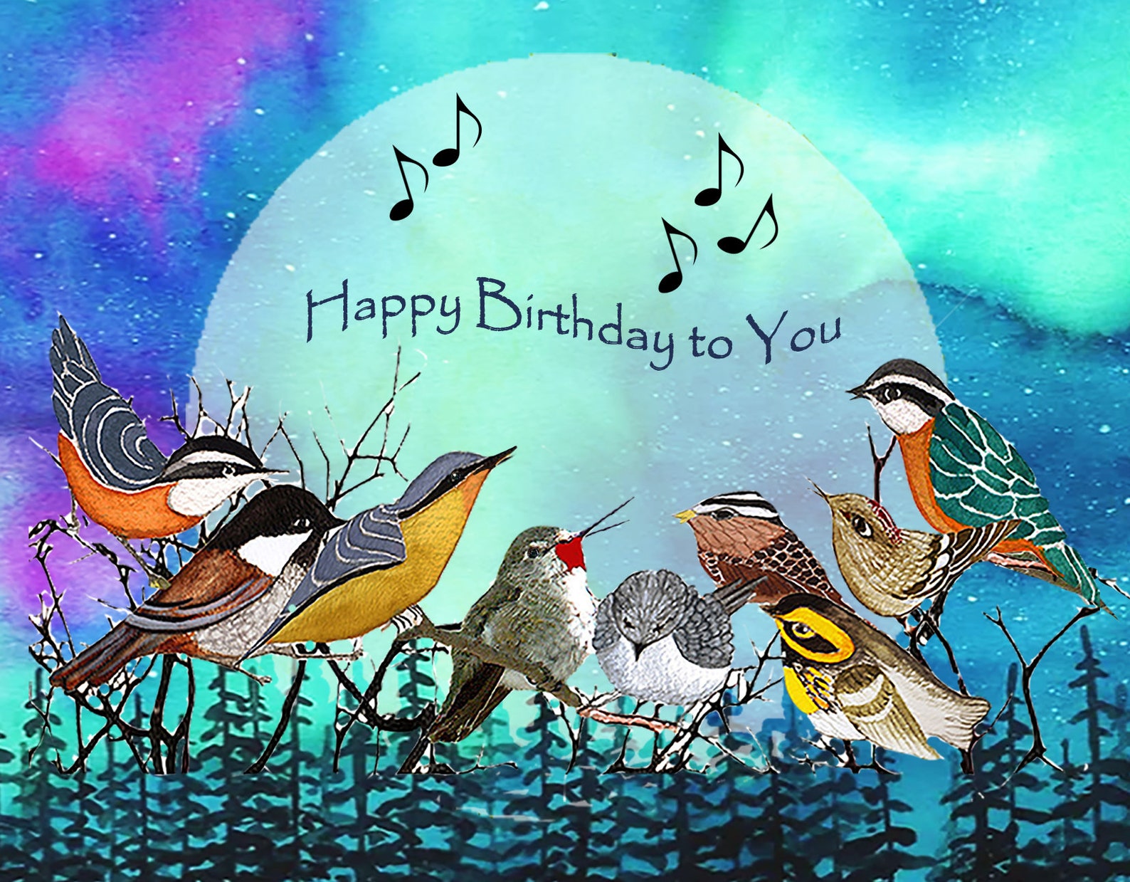 Happy Birthday Singing Birds, Custom Card With Little Birds, Aurora ...