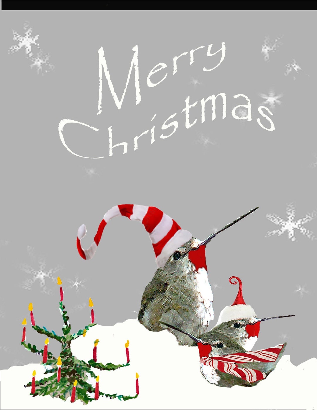 Hummingbird Christmas Card, Hand Made, Santa Hummer, Birdlover ...