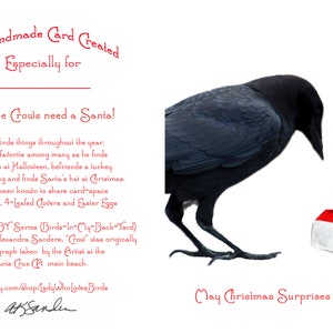 Christmas Crow Card~handmade Christmas Raven~black Bird Santa Christmas ...