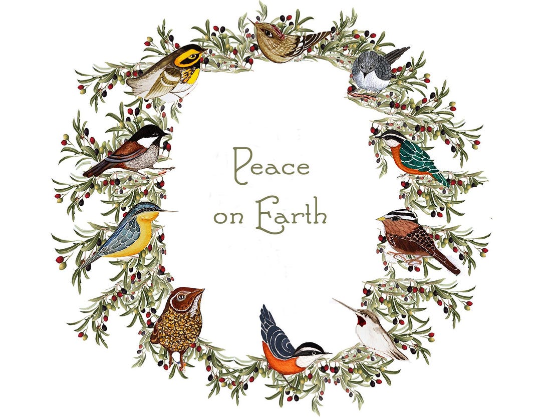 Custom Peace on Earth Wreath of Little Birds With Glitter, Fantasy ...