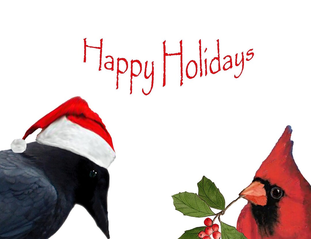 Santa Crow and Cardinal Christmas Cards: Handmade Holiday Raven Cards ...