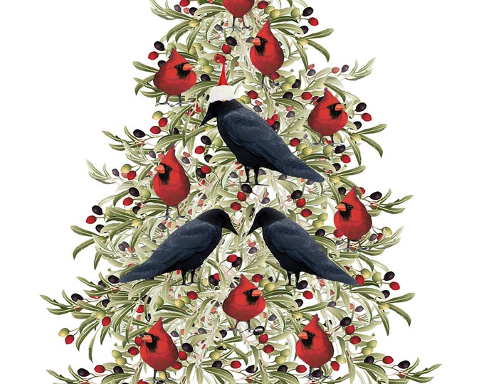 Festive Crow, Christmas Card - Etsy