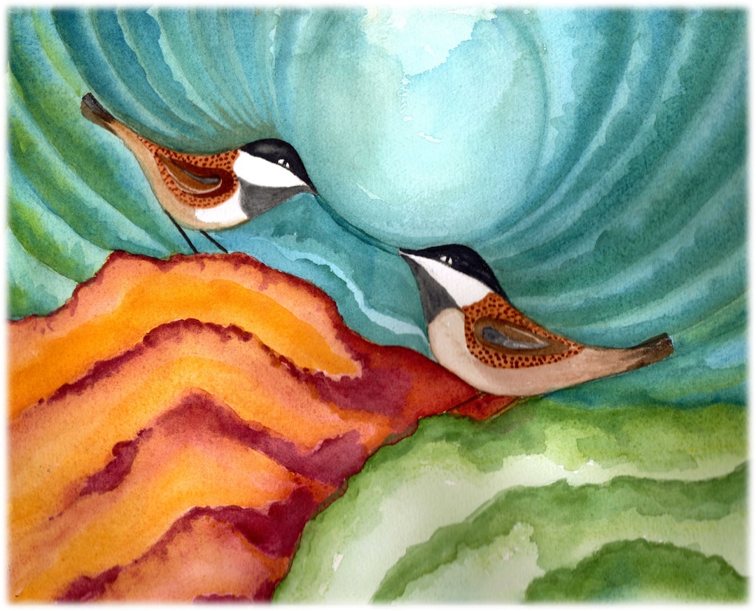 12th Anniversary Silk Print: Custom Chickadee Lovebirds Watercolor Art - Etsy