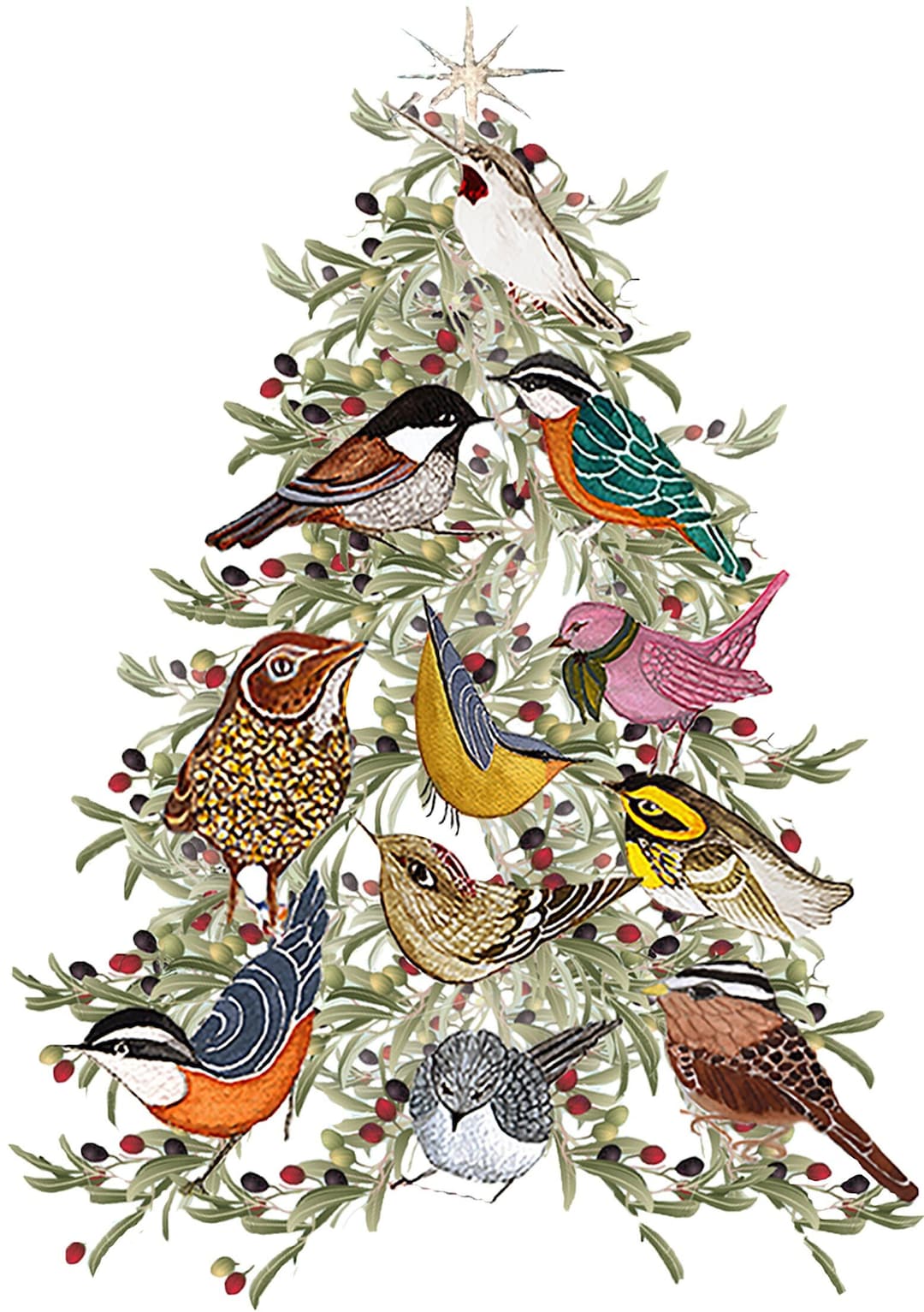GLITTER FREE Christmas Tree of Birds Cards, Fantasy Holiday Birds, Box ...