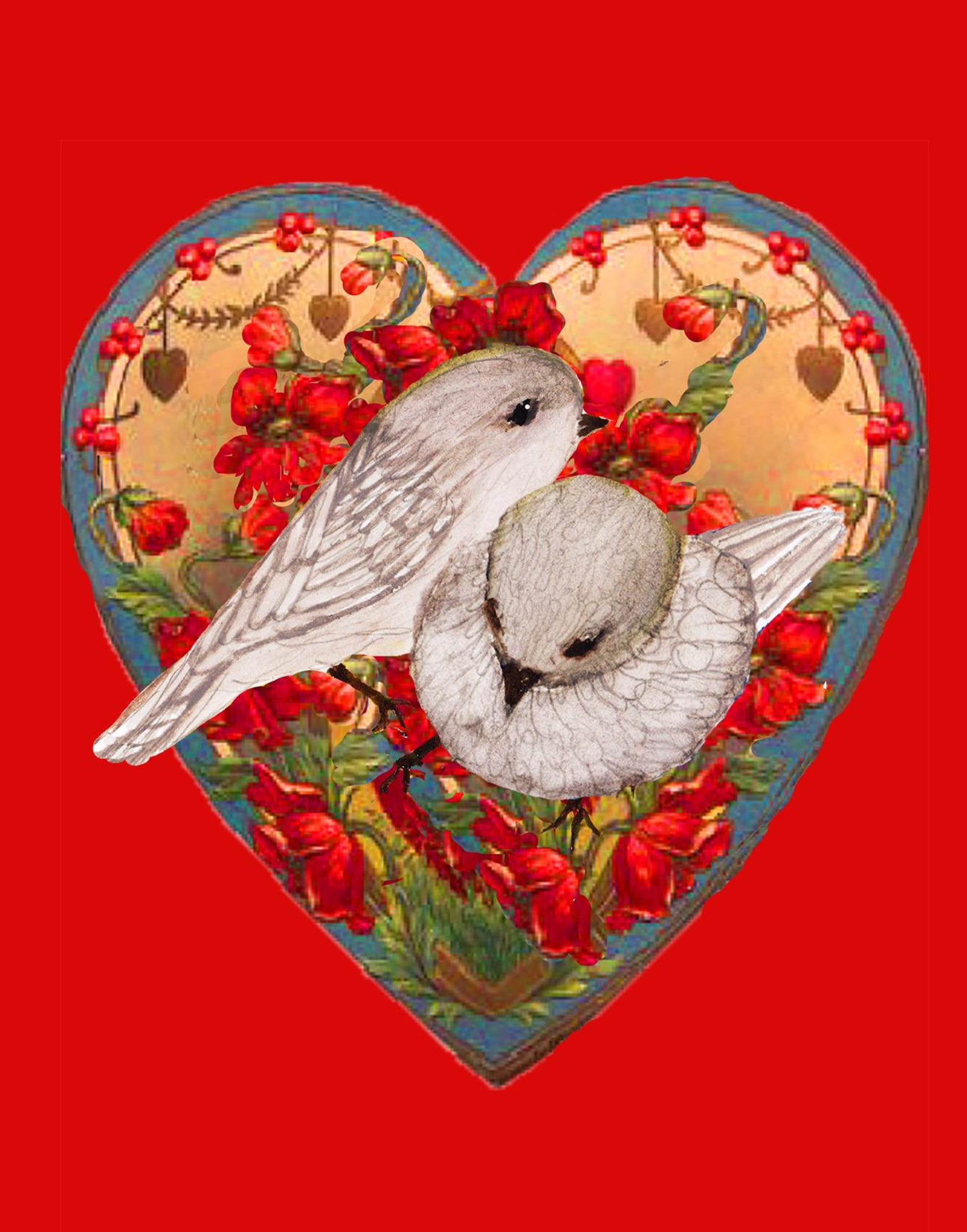 Handmade Valentine's Day Card: Watercolor Bushtits in Heart - Etsy