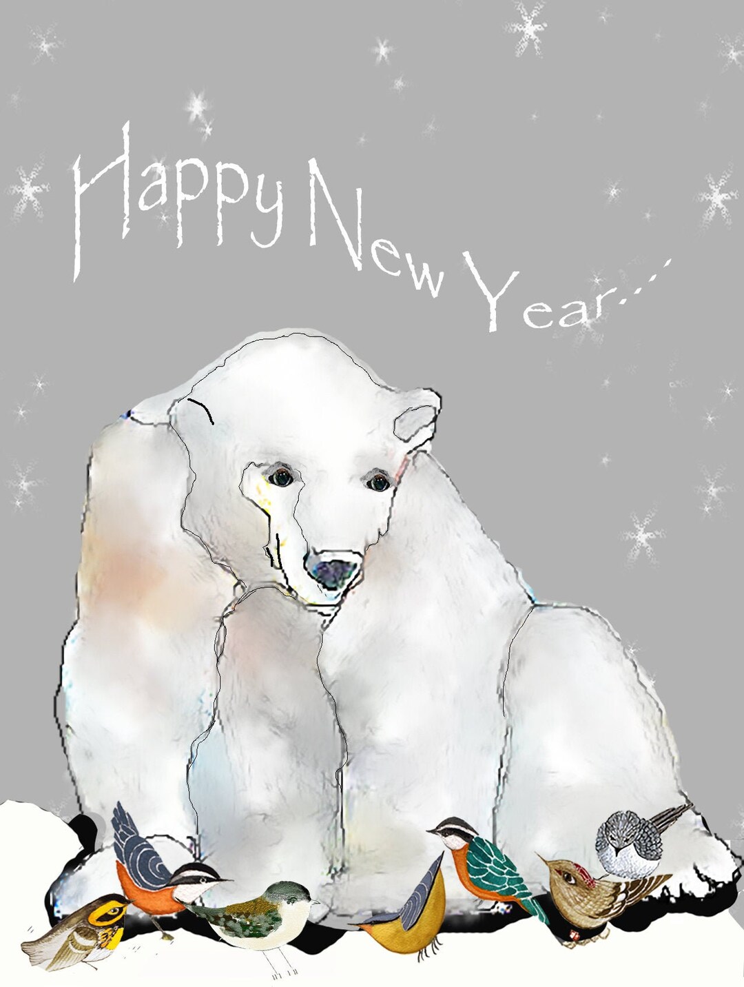 Polar Bear New Years Cards, Box of 10 Fantasy PEACE Bear With Little ...