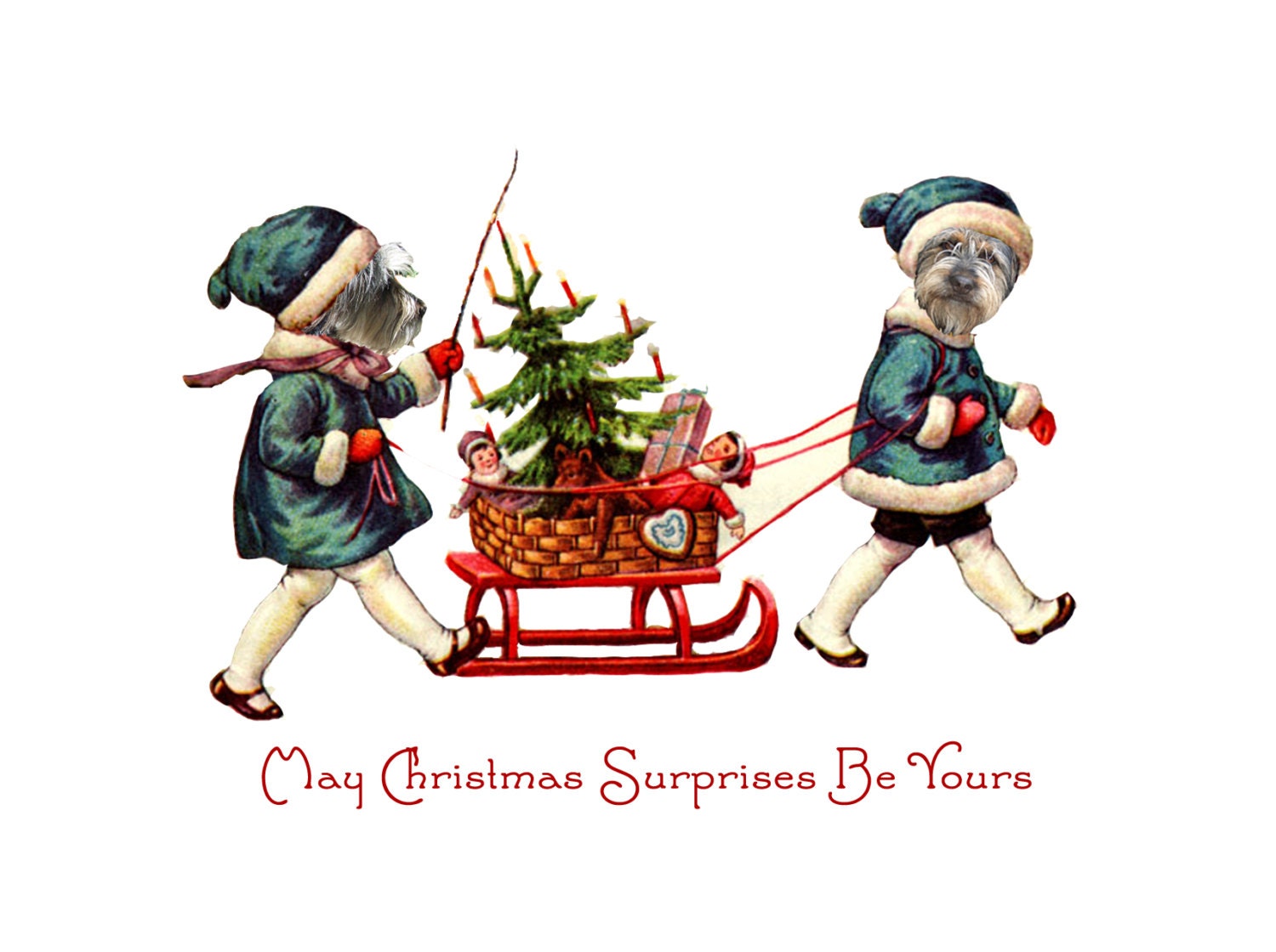 Fantasy Christmas Dog Cardfantasy Vintage Christmas Sled Dog Getting ...