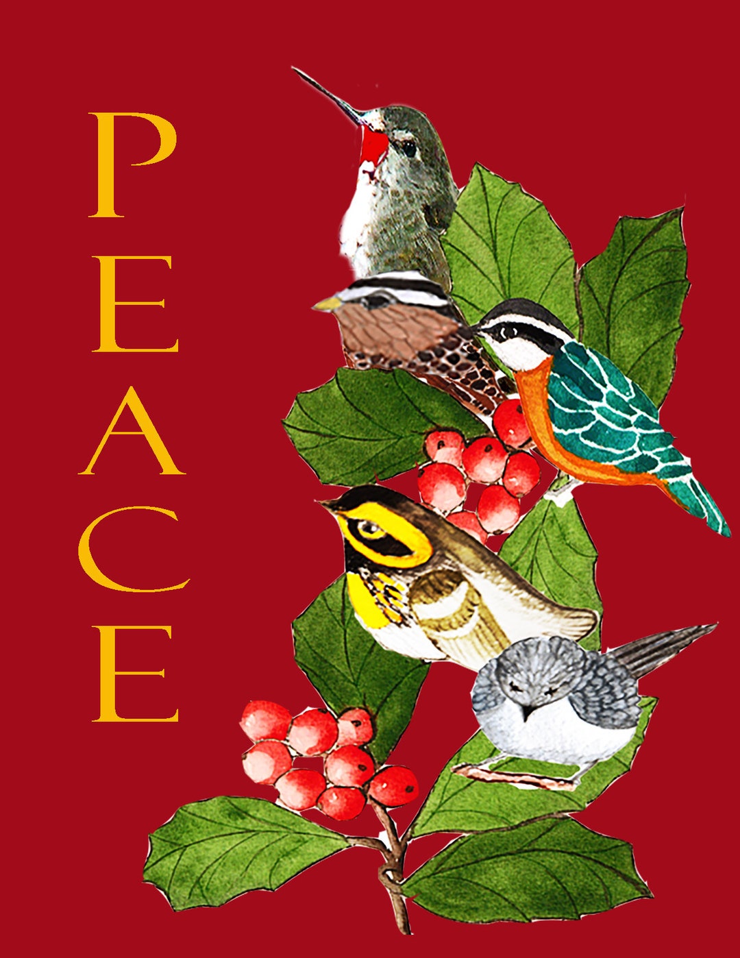 Little Birds PEACE Cardhand Made Christmas Cardbird Lovers Card for ...