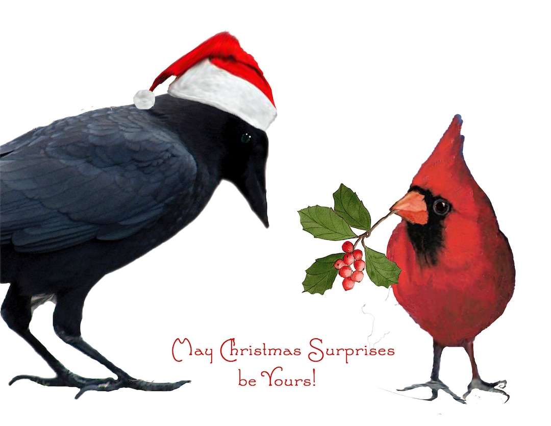 Fantasy Santa Crow and Cardinal Christmas Cards With or - Etsy