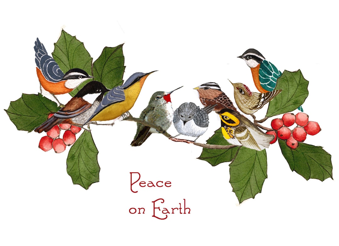 Peace on Earth Bird Cardwatercolor Little Birds Seasons ...