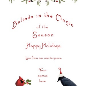 Santa Crow and Cardinals Christmas Cards Silver Glitter, Handmade ...