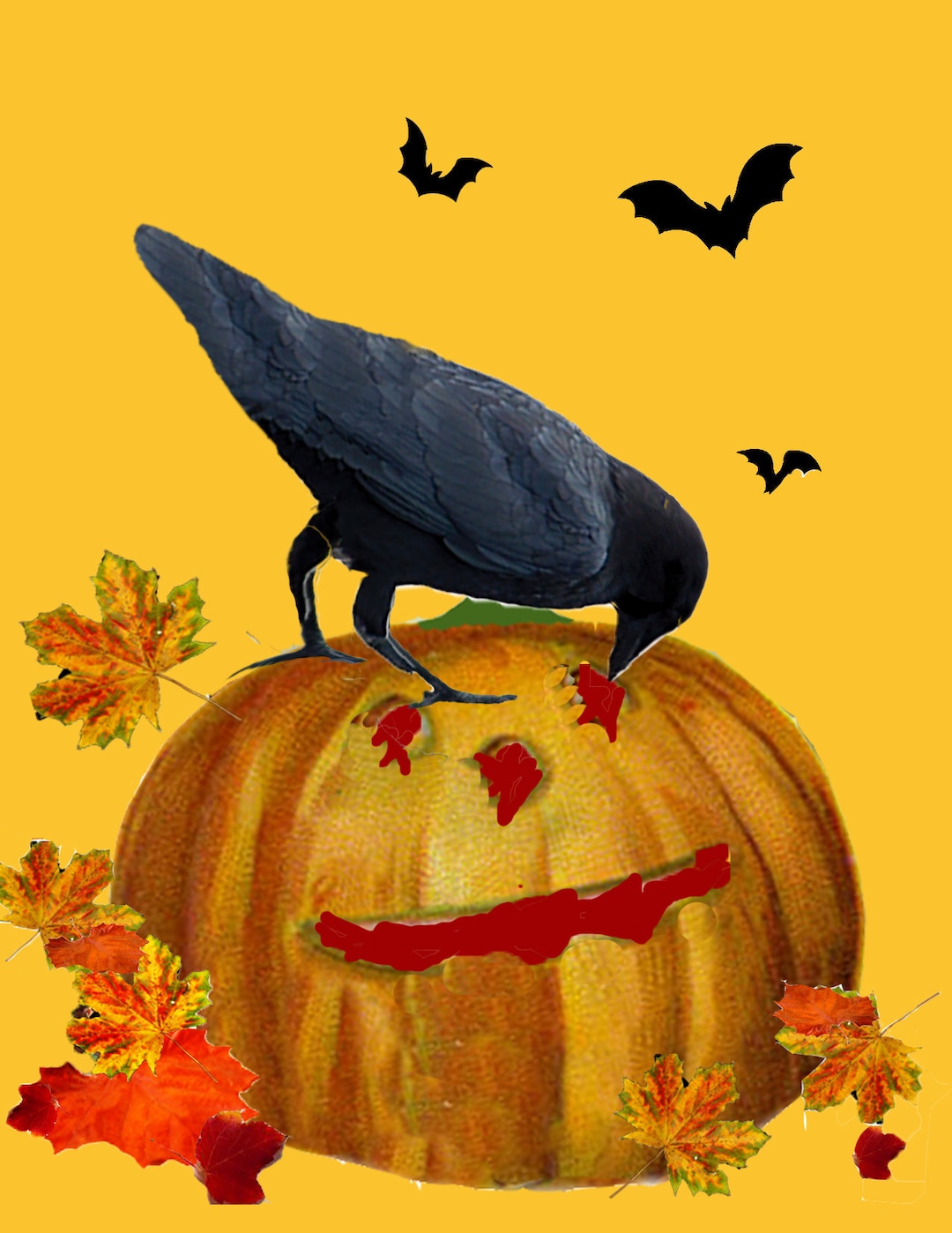Crow Halloween Custom Card, Crow Carving Pumpkin, Handmade Crow Fall ...