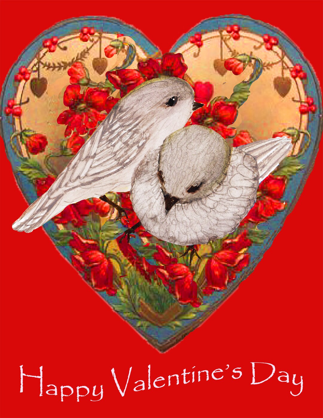 Little Bird Valentine Cards • Bush-tits in a Heart • Set of 10 • Hand ...