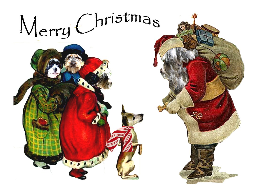 Christmas Fantasy Dog Card~fantasy Christmas~vintage Christmas Dog ...