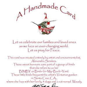 Hummingbird Christmas Card, Hand Made, Santa Hummer, Birdlover ...