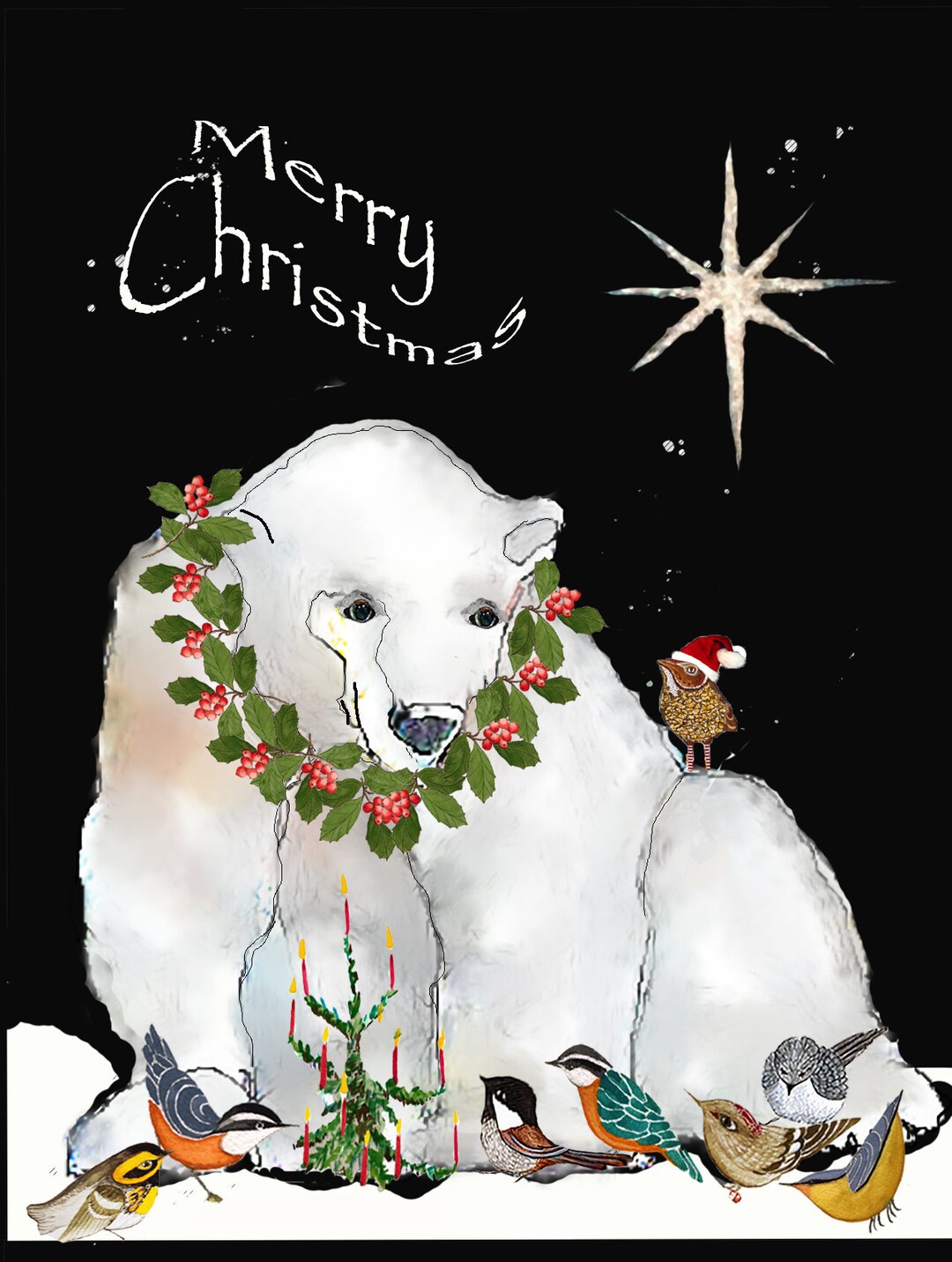 Handmade Polar Bear Christmas Cards, Nature Holiday With Little Birds ...