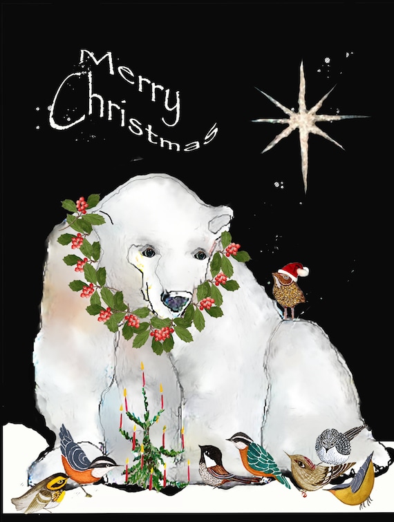 Handmade Polar Bear Christmas Cards Nature Holiday With - Etsy